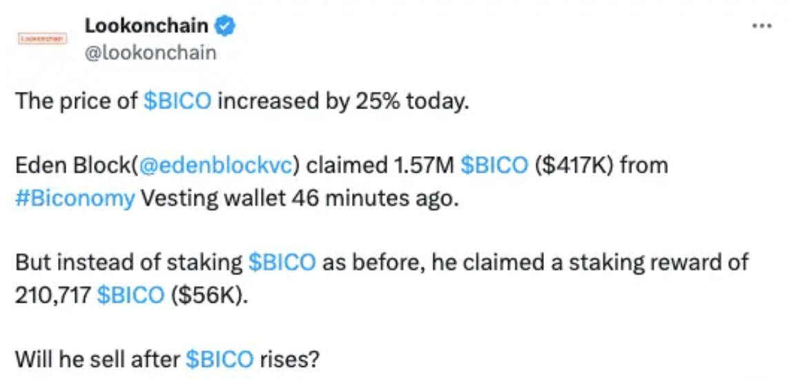 Eden Block从Biconomy归属钱包领取157万枚BICO